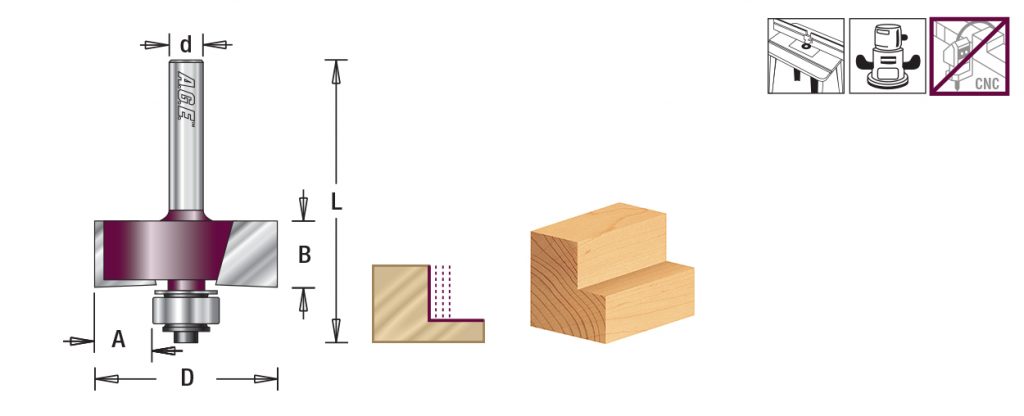 AGE MD320 1-3/8" x 1/2" C/T Multi-Rabbet Router Bit 1/4" Shank ...
