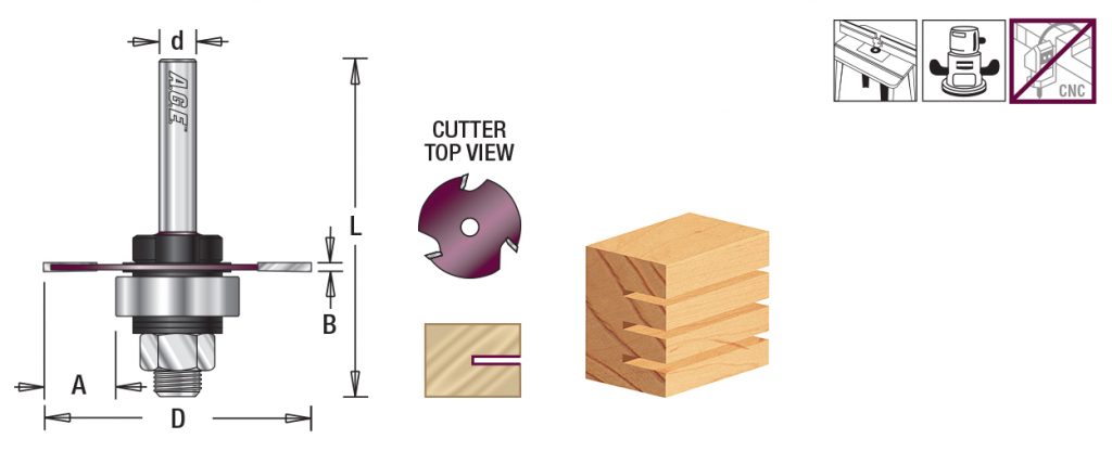 AGE MD344 1-7/8" x 1/4" C/T 3-Wing Slotting Cutter Assembly 1/4" Shank ...
